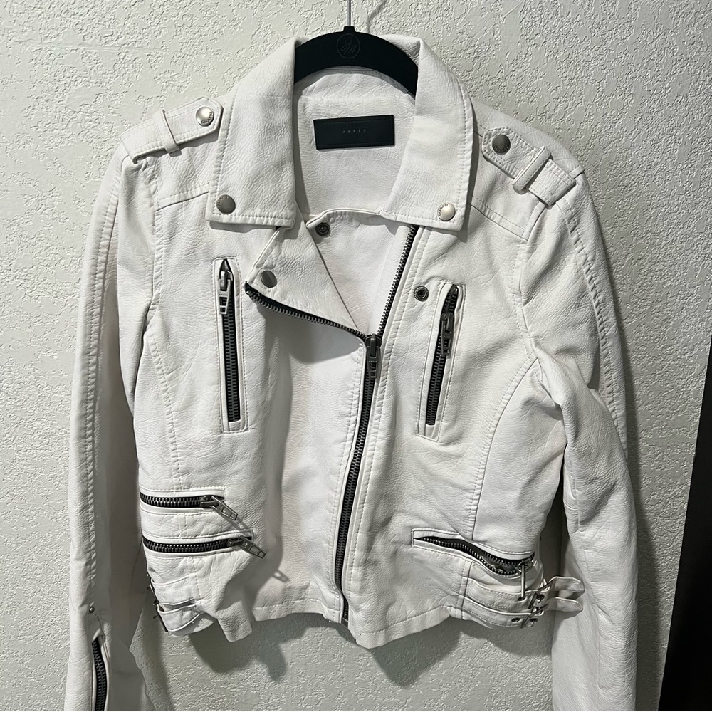 White Faux Leather Biker Jacket - Gem